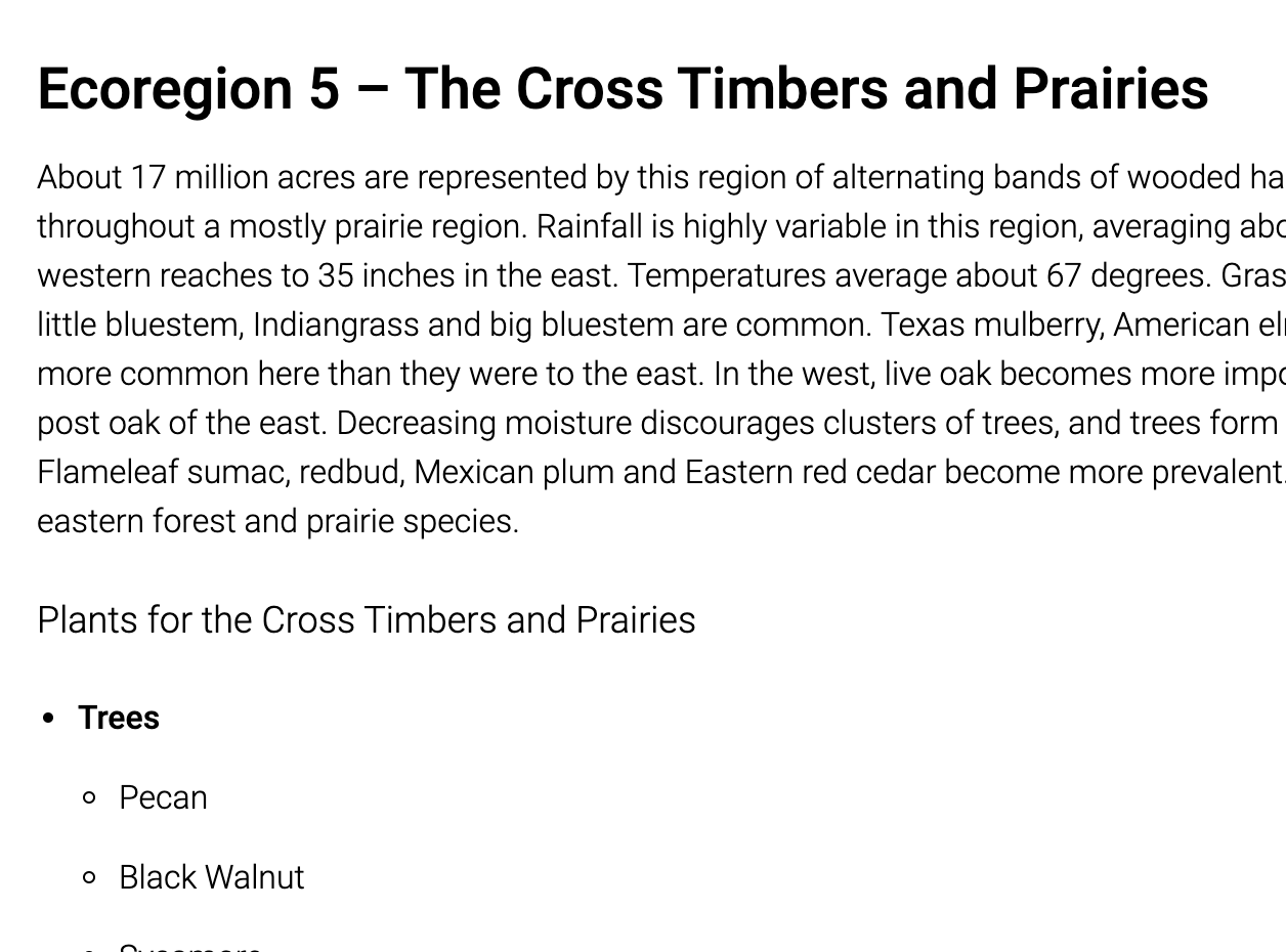 Plant Guidance by Ecoregion – The Cross Timbers and Prairies